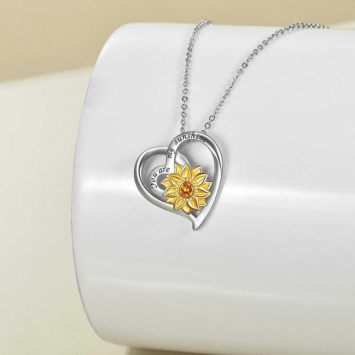 AOBOCO Sunflower Necklace Sterling Silver Sunflower Heart Pendant Jewelry You Are My Sunshine Gifts for Wife Women