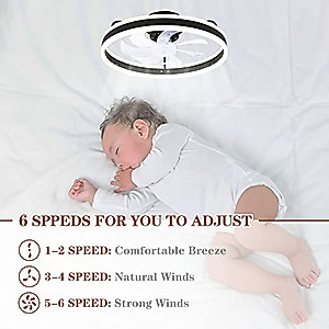 Bella Depot Ceiling Fans with Lights, Low Profile Ceiling Fan with Light, Flush Mount LED Ceiling Fan with Dimmable LED Lights, Reversible Blades, Timing, Smart APP Control for Bedroom (Black)