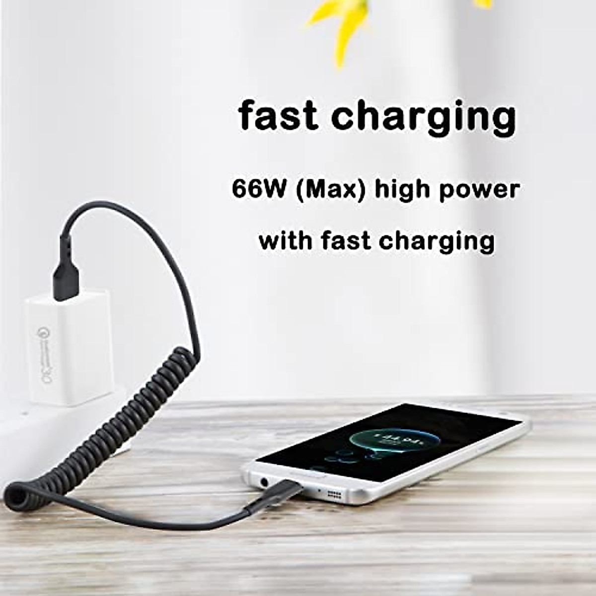GELRHONR Retractable USB Type C Cable,Coiled USB A to USB C (3A 60W) Fast Charging and Data Cable for S10,S20,S22,Note 10 9, Pixel 4XL,Switch,OnePlus 5,Other USB C Device - Black/(Max 1.5M/4.9Ft)