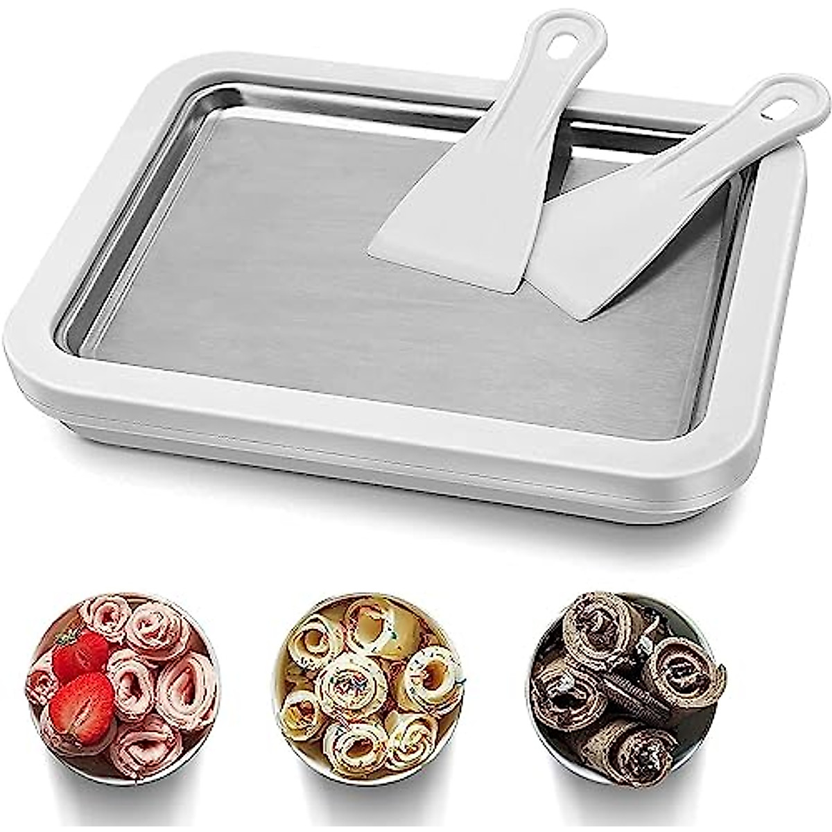 Roller Ice Cream Maker - Stainless Steel - 10 * 8 inch Family Large Size, DIY Soft Serve Machine for Homemade Ice Cream, Frozen Yogurt, Rolled Ice Cream