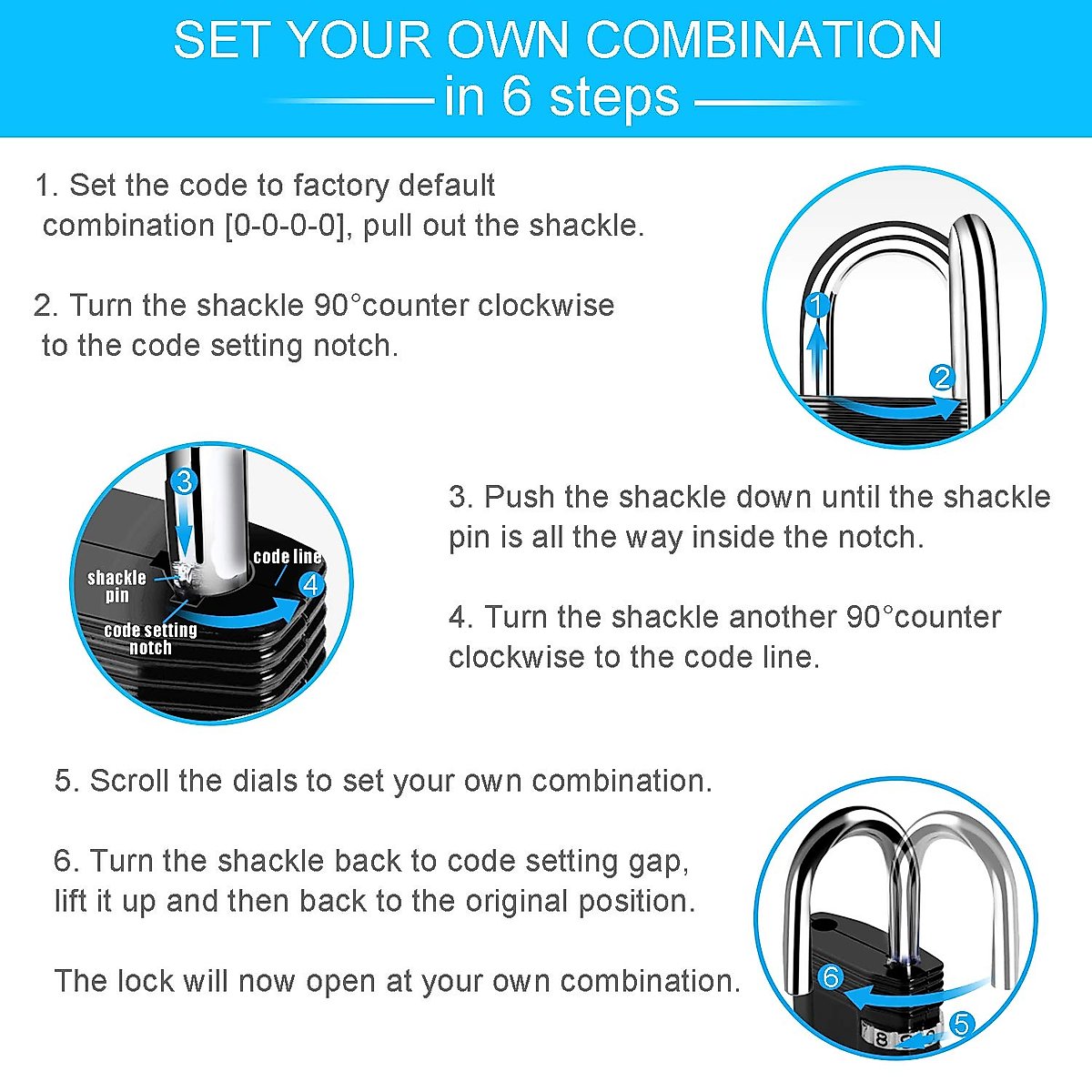 ZHEGE Gym Lock, 4 Digit Combination Lock, Locker Lock and Employee Locker, Hasp and Storage - Easy to Set Your Own Keyless Resettable Number Lock (Black)