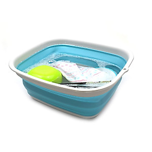 SAMMART Set of 3 Collapsible Tub - 9.45L (2.49 Gallon) - Foldable Dish Tub - Portable Washing Basin - Space Saving Plastic Washtub (3, Bright Blue)