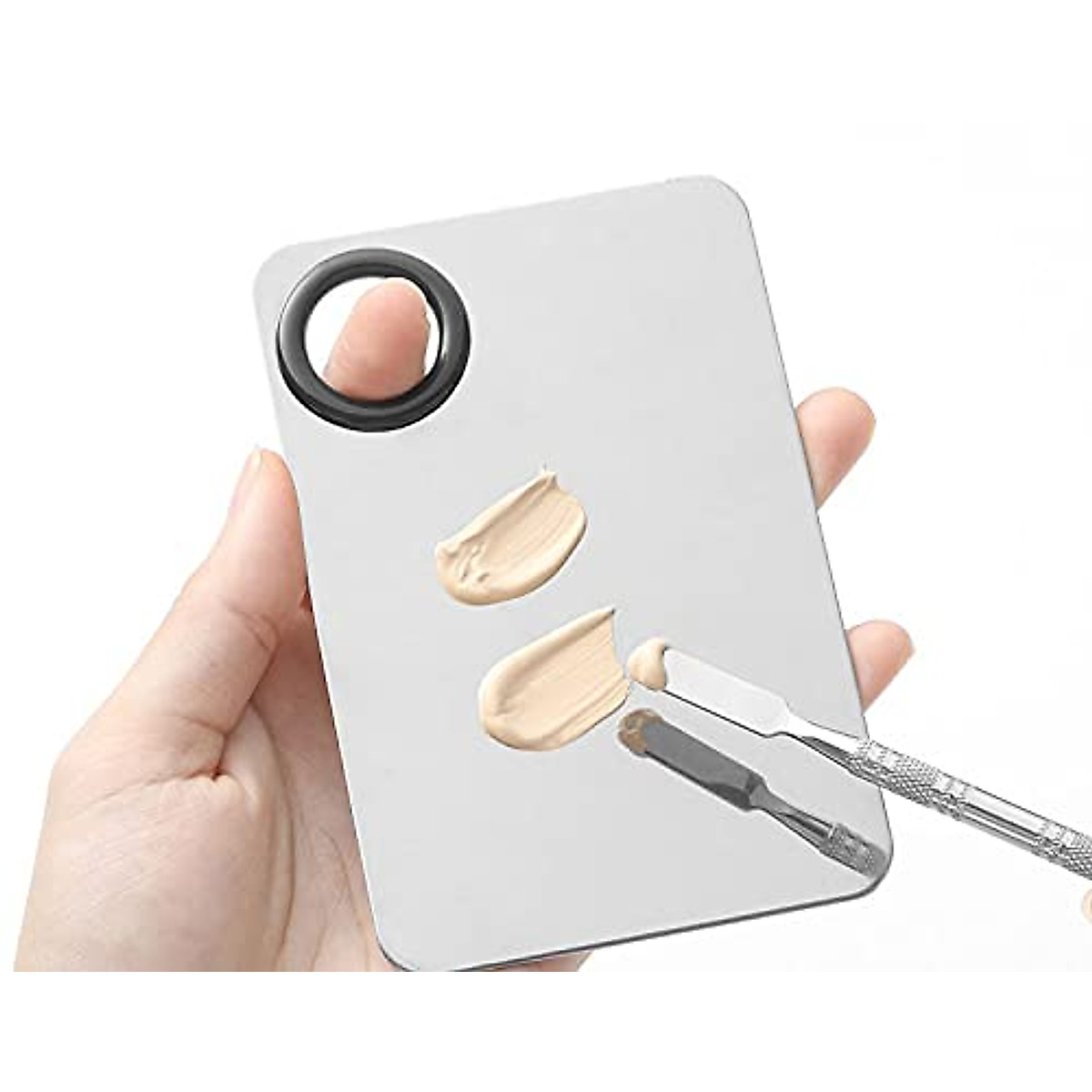 Aebor 2pcs Stainless Steel Cosmetic Makeup Palette, Upgrad Stainless Steel Metal Makeup Palette with Spatula Artist Tool for Mixing Foundation Nail-Art (A)