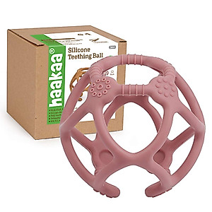 haakaa Baby Teether Silicone Teething Ball Soft Teething Toy for 3 Month+ Baby and Infant Made of Food Grade Silicone, Blush Color 1pc