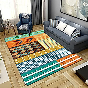 Area Rug 8x10 Feet / 240x300 cm Indoor Soft Low Shaggy Fluffy Pile Carpet,for Bedroom Dining Room Under Kitchen Table Home Office Retro Colorful Geometric Pattern