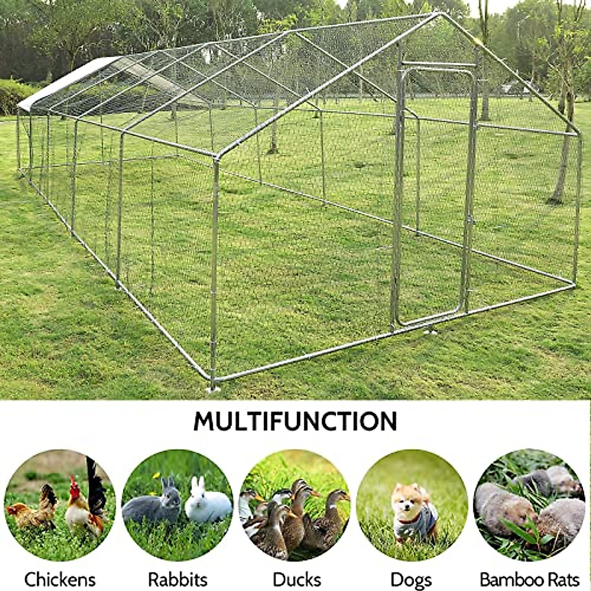 LEISU Outdoor Large Chicken Run Walk-in Chicken Coop with Waterproof Cover Chicken Playpen Metal Hen Cage Duck Cage Enclosure Rabbit Nest Fence Chicken Cages for Backyard Farm