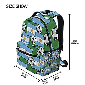 Krafig Argentina Flags and Soccer Balls Boys Girls Kids School Backpacks Bookbag, Elementary School Bag Travel Backpack Daypack