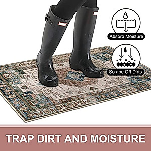 Collive Indoor Door Mat Retro Floor Mat, Non Slip Washable Doormat Large Size Quickly Absorb Welcome Mats Low-Pile Front Door Rug Inside Entryway Carpet for Entrance - 36" x 59"