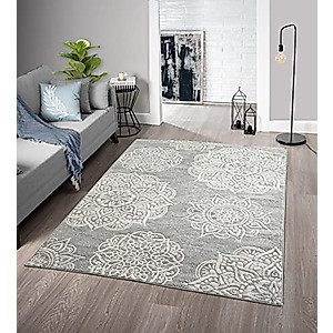 Dream Home | Farah Collection | Grey Medallion Polypropylene Indoor Area Rug, 3' x 5'