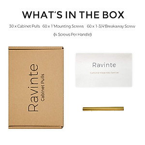 Ravinte 30 Pack 5 Inch Cabinet Pulls Brushed Brass Stainless Steel Kitchen Drawer Pulls Cabinet Handles 5”Length, 3” Hole Center