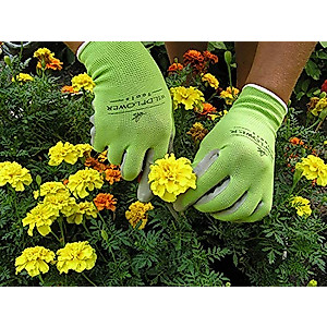 WILDFLOWER Tools Gardening Gloves for Women and Men - Nitrile Coating for Protection (Medium, Purple Pair/Green Pair with White Cuff Hem)