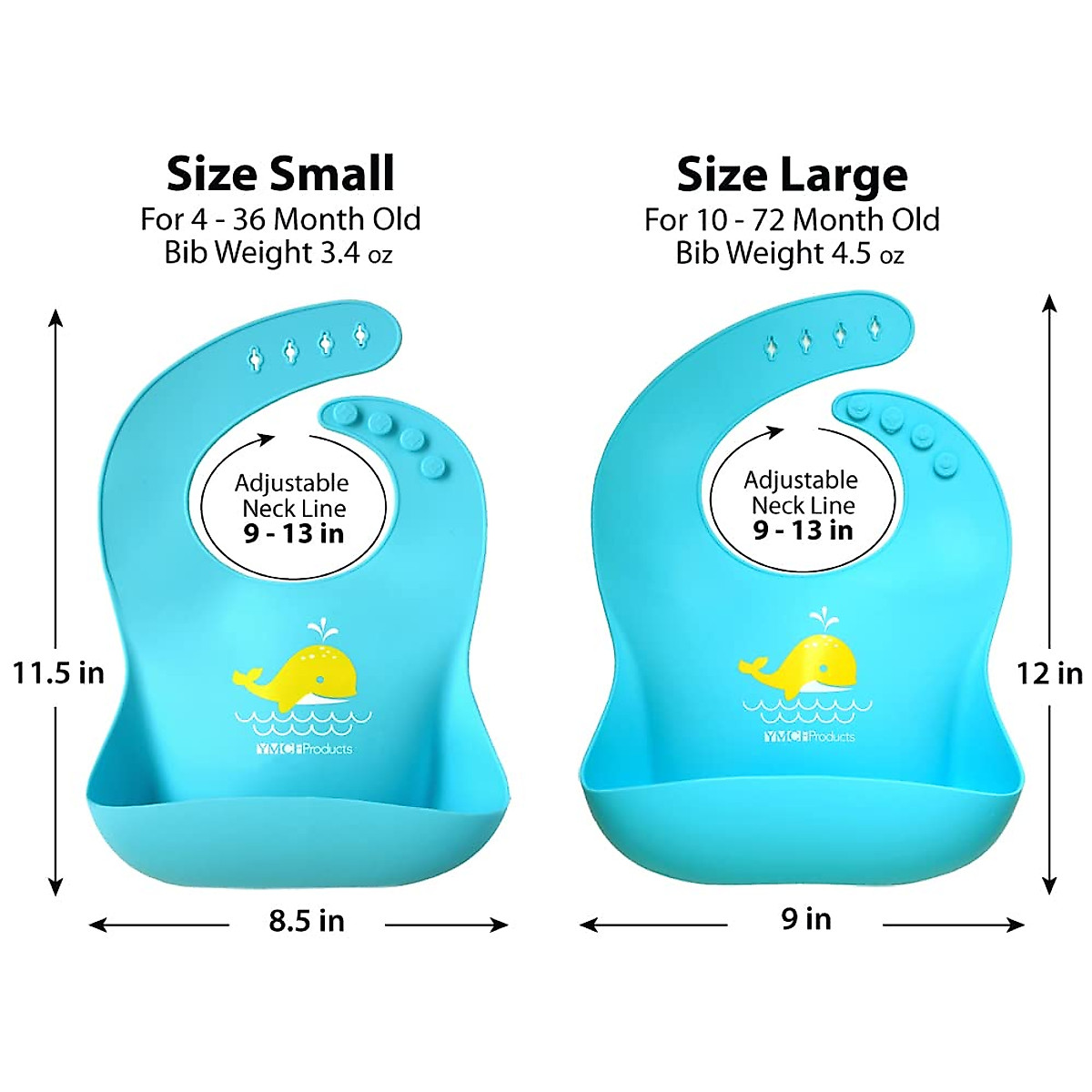 YMCF Products 2-Pack Waterproof Silicone Baby Bib Lightweight Comfortable Easy-Wipe Clean (Green/Blue, Small)