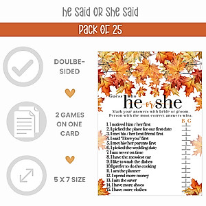 Fall in Love Bridal Shower Games – 25 Pack, He Said She Said & Bride Best, Fun Wedding Reception Activities, Couples Engagement Party, Boho Decor, Double-Sided Cards