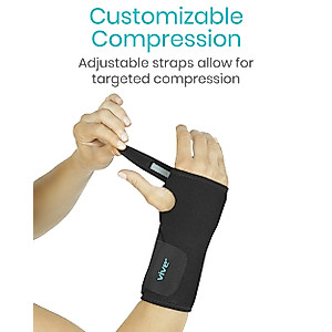 Vive Wrist Brace - Carpal Tunnel Hand Compression Support Wrap for Men, Women, Tendinitis, Bowling, Sports Injuries Pain Relief - Removable Splint - Universal Ergonomic Fit (Black, Right)