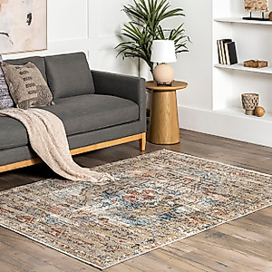 nuLOOM Marley Traditional Medallion Fringe Area Rug, 4' x 6', Beige, Rectangular, 0.3" Thick