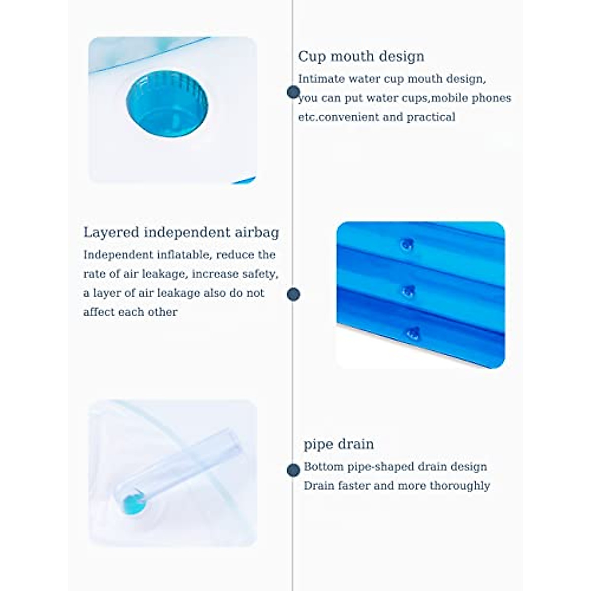 Gweaty XL Blue Color Inflatable Bathtub Plastic Portable Foldable Bathtub Soaking Bathtub Home SPA Bath, 160x120x60cm