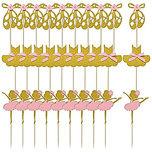 yueton 30PCS Cute Ballet Girl Ballet Dancer Tutu Ballet Slippers Cupcake Toppers Cake Toppers Sweet Glitter Cake Decorations for Baby Shower, Birthday, Wedding, Bridal Shower, Party, Christmas, etc