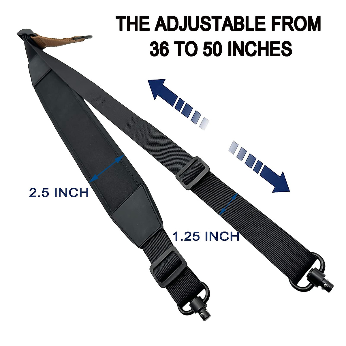 VVAAGG Two-Point QD Rifle Sling with 2-Pcs QD Sling Swivels, Durable Non-Slip 2.5" Extra Wide Design Padded Sling Quick Adjustable Length Rifle Strap