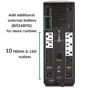 APC UPS 1500VA Battery Backup Surge Protector, BR1500G Backup Battery Power Supply with AVR