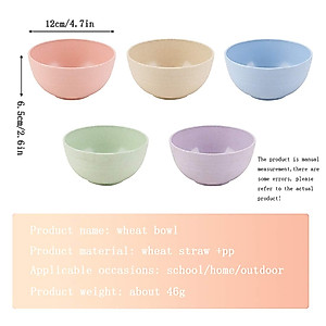 NANAOUS Small Bowls Set of 5, 14 OZ Reusable Wheat Straw Bowl, Kitchen Bowls for Dessert Bowls for Serving Soup, Oatmeal, Pasta and Salad(5 Colors)
