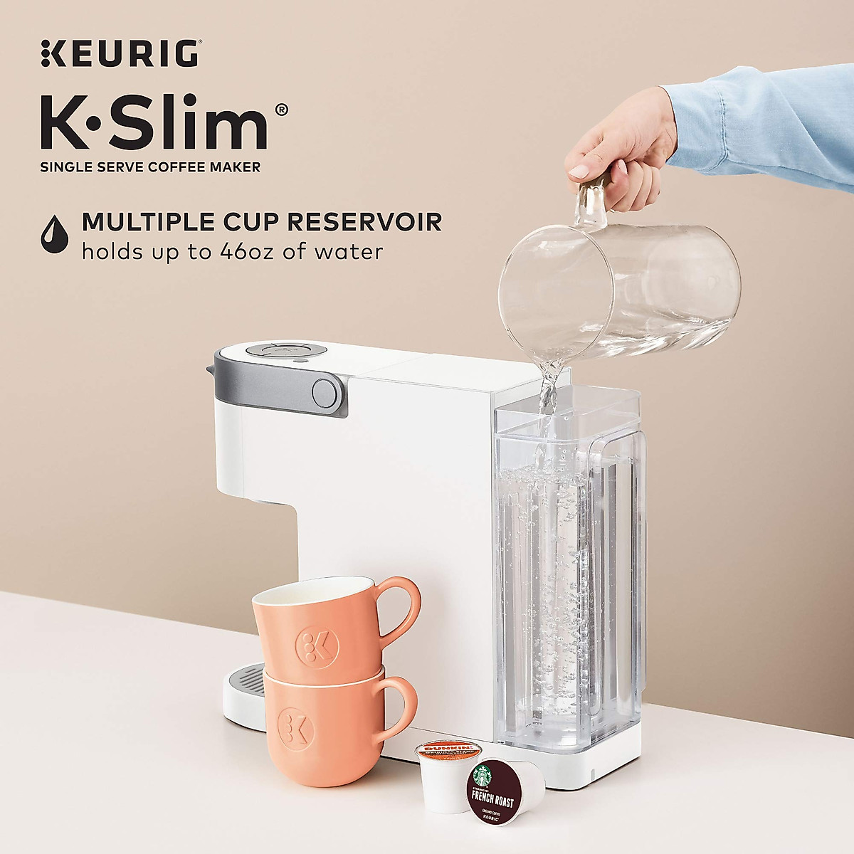 Keurig K-Slim Coffee Maker, Single Serve K-Cup Pod Coffee Brewer, 8 to 12oz. Brew Sizes,White (Renewed)