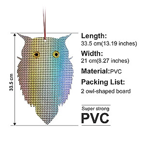 OFFO Owl Decoy to Scare Birds Away (No Bells) Bird Deterrent Device for Woodpecker Pigeon 2 Pcs Plastic Hanging Outdoors Reflective Keep Birds Away Home and Garden