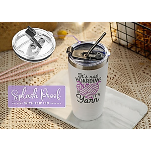 Onebttl Funny Crochet Gifts for Women, Crochet Lovers, 20oz/590ml Stainless Steel Insulated Tumbler with Lid, Knitting Gift for Birthday, Christmas - Hoarding (White)