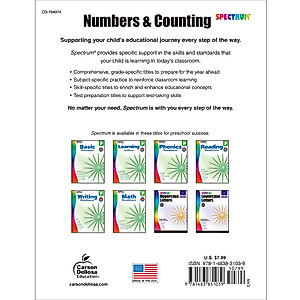 Spectrum Preschool Numbers and Counting Math Workbook, Ages 3 to 6, Preschool Math Numbers and Counting, Practice Writing Numbers 0-20, Comparing Numbers of Objects, and Counting to 100 - 96 Pages