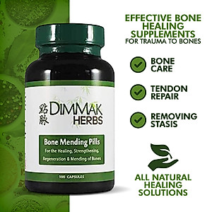Certified Organic Bone Mending Pills by Dimmak Herbs, Bone Fracture Healing Supplement, Bone Strengthening Pills, Chinese Medicine Herbs - 100 caps 500mg