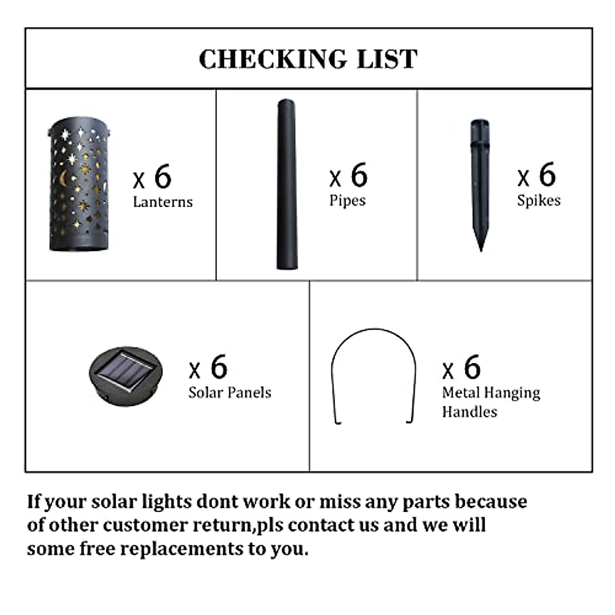 6 Pack Solar Light Outdoor Garden Patio Pathway Landscape Lights Yard Driveway Lawn Walkway Decoration Star Moon Solar Lantern Waterproof Outside Path Hanging Sidewalk Courtyard Black