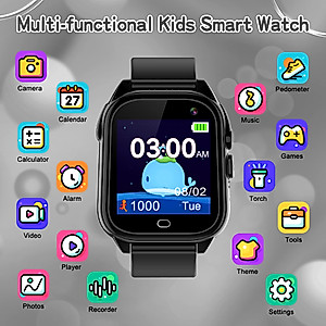 Phyulls Kids Smart Watch Boys, Smart Watch for Kids with 26 Games Alarm Clock Music Camera Video Recorder Calendar Flashlight Pedometer Toddler Watch Educational Toys for 4-12 Year Old Boys Girls