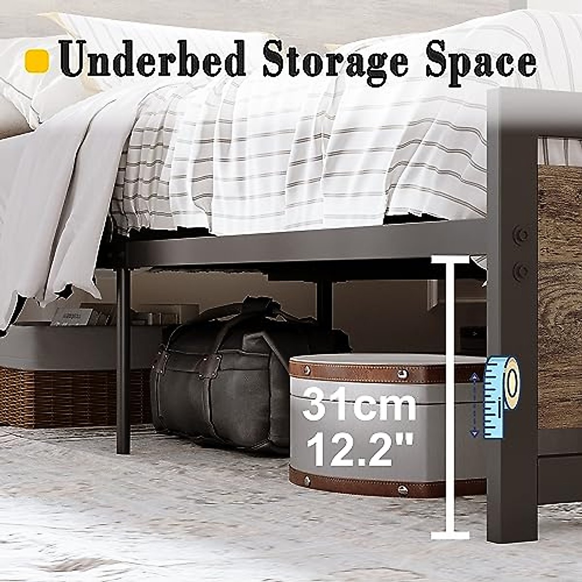LIKIMIO Queen Bed Frame, Platform Bed with Headboard and Under Bed Storage for Queen Size Mattress, Sturdy and Easy Assembly, No Box Spring Needed, Walnut