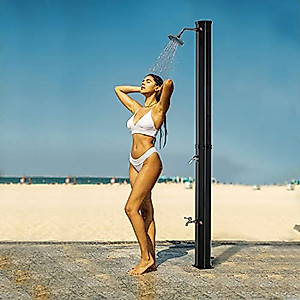 Outsunny 7ft Outdoor Solar Heated Shower with 360 Rotating Shower Head, Foot Shower Faucet, Temperature and Pressure Adjustable, Holds 9.2 Gallons for Backyard Pool