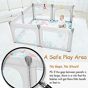 Adjustable Baby Playpen 71''x59'' Play Pens for Babies and Toddlers Foldable Baby Playards with Gate Large Baby Fence Play Area, Light Grey