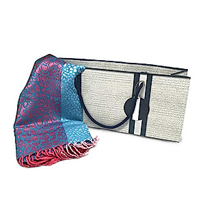 Simply Charmed Wine Gift Bags – White with Basket Weave Pattern and Navy Stripes Purse Style Set of 3