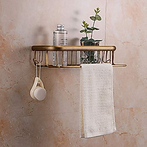 VINSNI Antique Brass Shower Shelf Bathroom Shelf Shower Organizer Basket Wall Mounted