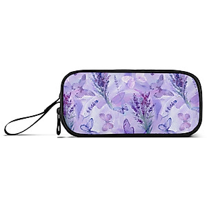 ALAZA Purple Butterfly Lavender Flowers Pencil Case Large Capacity,Pencil Pouch Office College Large Storage Pen Bag 3 Compartment Pencil Cases for Women Adults Teen
