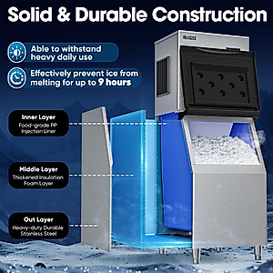 Coolski Commercial Ice Maker Machine 550LBS/Day, 22’’ Wide Industrial Ice Machine with Large Storage Bin, Ice Ready in 5-15 min, Ice Maker for Restaurant/Bars, Stainless Steel/ETL Approved