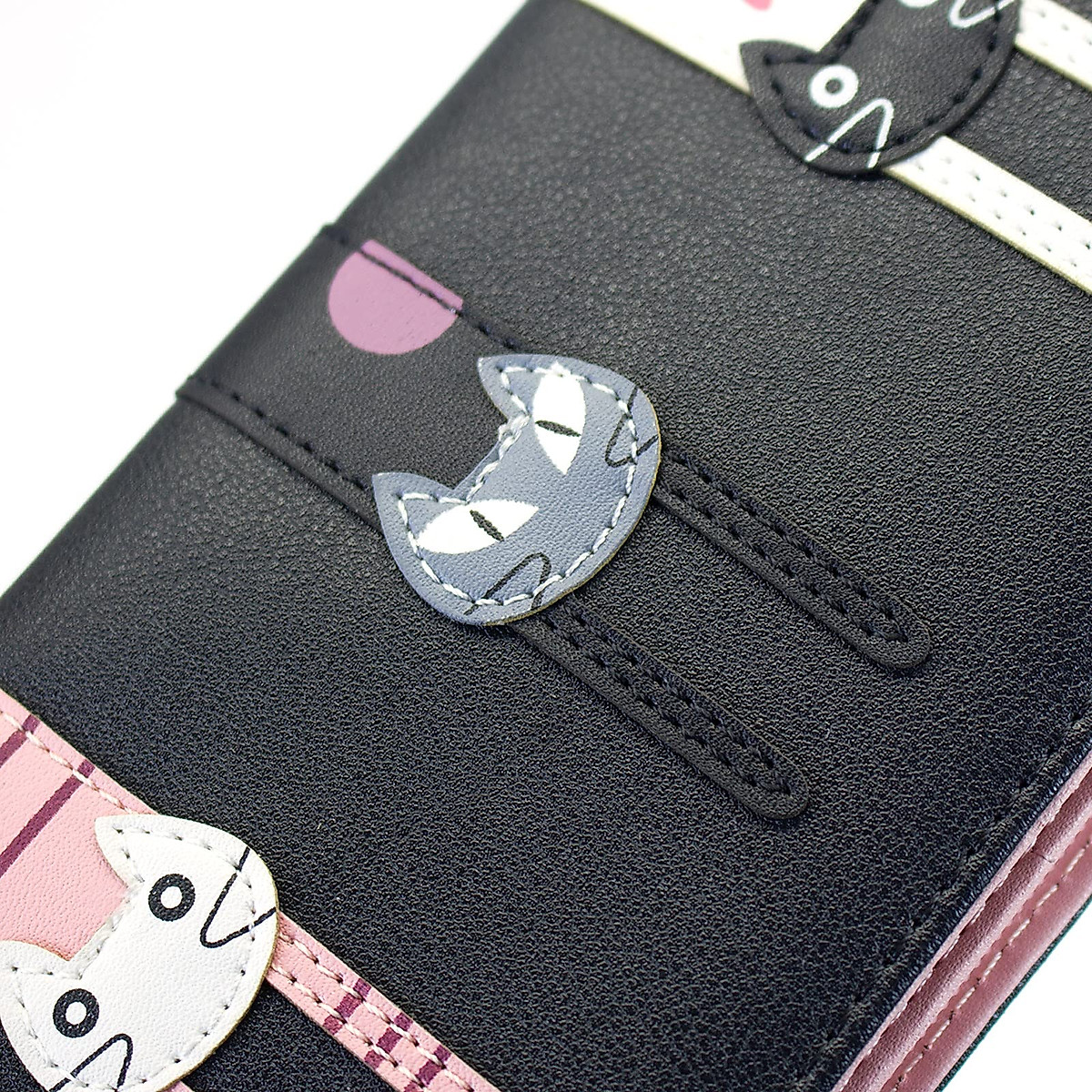 Valentoria® Birthday Gifts for Women's Mini Faux Leather Bifold 3 Cat Design Clutch Wallet (Long Black)