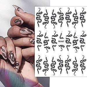 5 Sheets Black Snake Nail Art Stickers White Black Flower Big Snake Nail Decals Red Love Heart Nail Art Supplies Butterfly Star Moon Leaf Nail Art Design Decoration Accessories for Women Manicure DIY