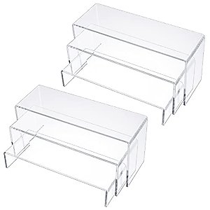 Goabroa Acrylic Display Risers, Clear Rectangle Stands Shelf for Display 6pcs