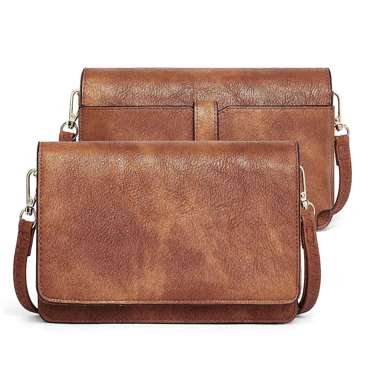 BROMEN Crossbody Bags for Women Small Cell Phone Shoulder Bag Wristlet Wallet Clutch Purse White with Mocha Brown