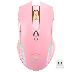 SIMGAL RGB Wireless Gaming Mouse, Pink, Rechargeable, Ergonomic Design, Adjustable DPI, Compatible with Windows, Mac
