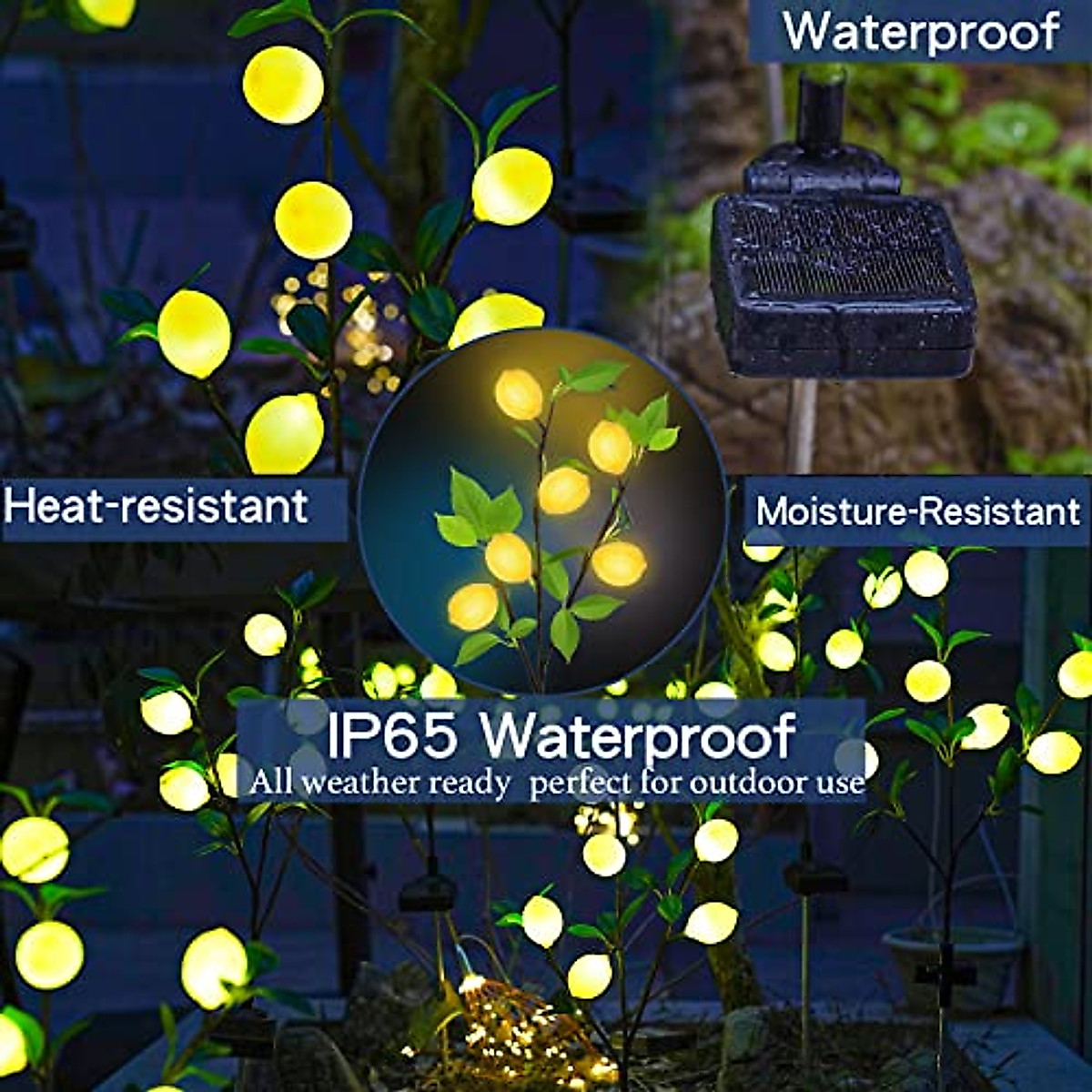 TONULAX Solar Garden Lights - Solar Lemon Tree Lights with Larger Solar Capacity, Solar Decorative Lights Outdoor for Pathway, Patio, Front Yard Decoration, Super Realistic Lemon(2 Pack)