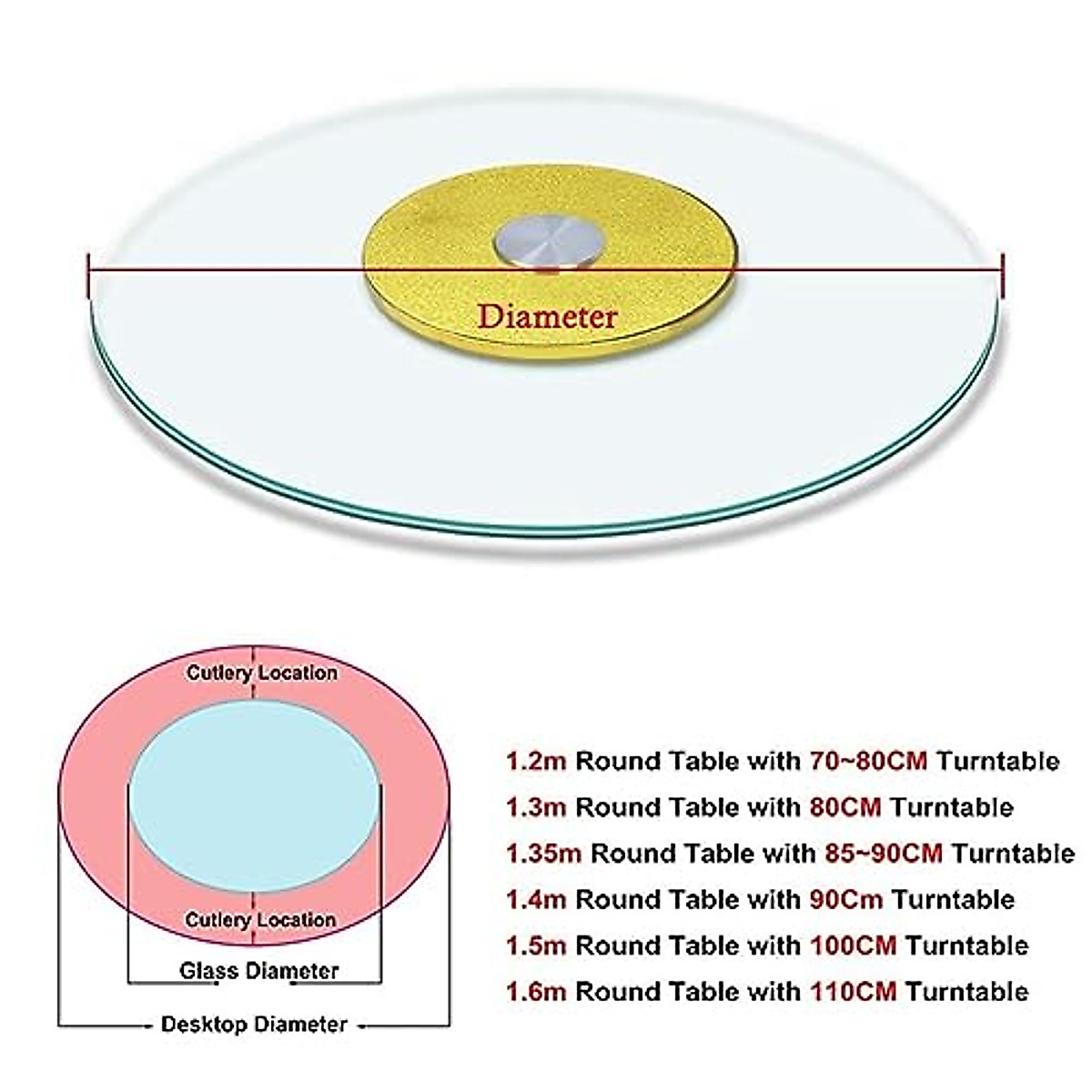 Rotating Tray Round Tempered Glass Lazy Susan Turntable for Kitchen Restaurant Dining Table Heavy Duty Serving Plate (Color : Clear, Size : 100cm/39in)