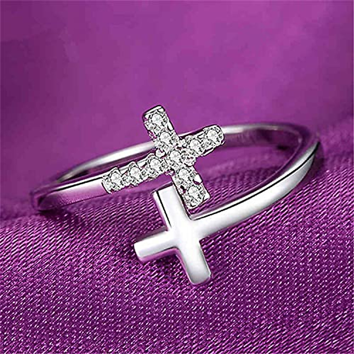 CANEER 925 Sterling Silver Christian Faith Cross Ring for Women, Dainty Inspirational Jewelry Easter Teen Gifts