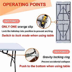 BOSOVEL 78 inch Folding Table Fold in Half 7ft Table w/Handle White Plastic for Outdoor & Indoor Booth Party Kitchen Dining Picnic Camping BBQ