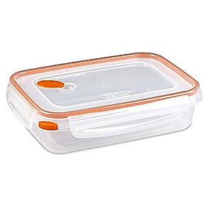 Sterilite 03211106 Ultra-Seal 5.8 Cup Microwave-Safe Food Storage Container with Steam Release Vent, Clear/Orange