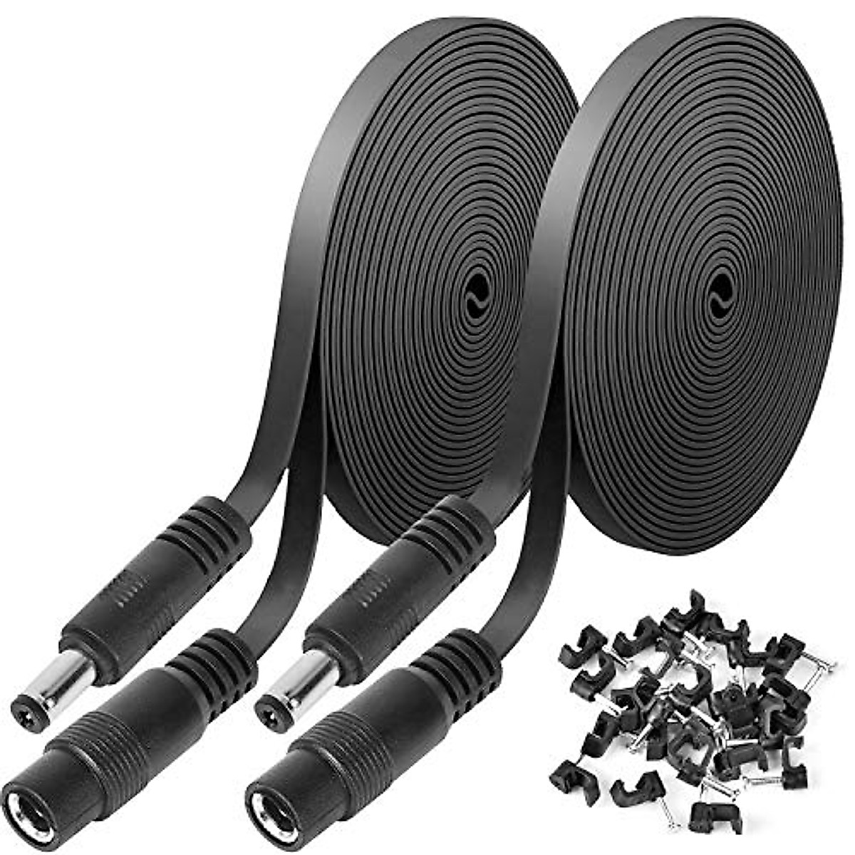 2 Pack DC Power Extension Cable 13.1ft 2.1mm x 5.5mm Compatible with 12V DC Adapter Cord for CCTV IP Camera, LED, Car, Black