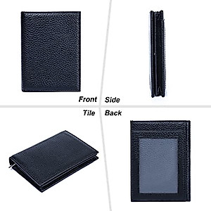 Fependu Small Wallet for Women RFID Blocking Genuine Leather Compact Bifold Pocket Ladies Wallet Zipper Mini Purse with ID Window Black